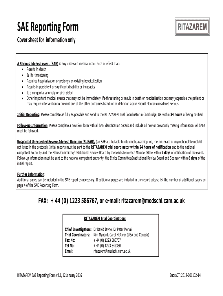 Fillable Online rarediseasesnetwork SAE Reporting Form ...