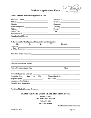 Fillable Online Medical Appointment Form - Chimes International Fax ...