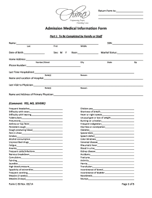 Fillable Online Admission Medical Information Form - Chimes ...