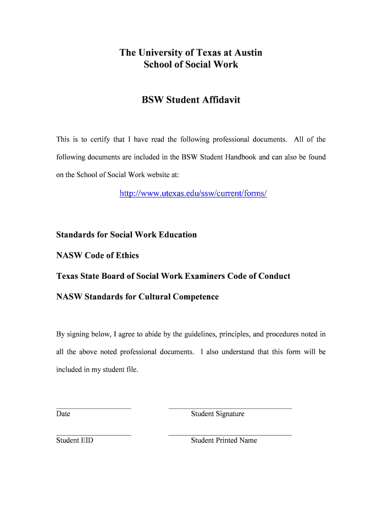 Fillable Online naddssw BSW Student Affidavit Fax Email Print - pdfFiller