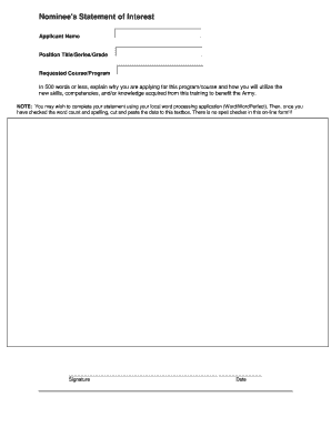 Fillable Online cpol army Nominees Statement of Interest - United ...