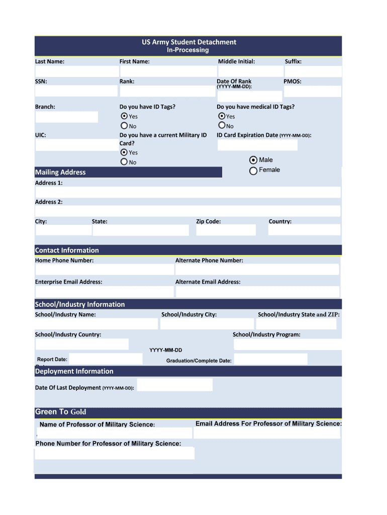 Fillable Online US Army Student Detachment InProcessing Last Name ...