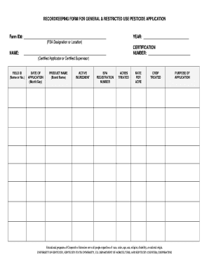 Fillable Online wayne ca uky RECORDKEEPING FORM FOR PESTICIDE ...