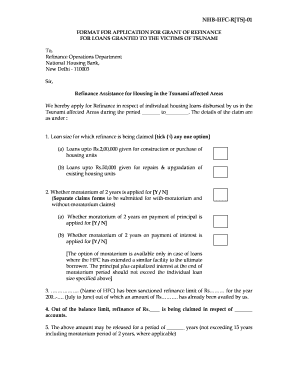Fillable Online FORMAT FOR APPLICATION FOR GRANT OF REFINANCE FOR LOANS ...