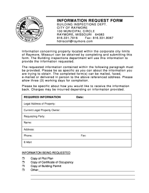 Fillable Online INFORMATION REQUEST FORM BUILDING INSPECTIONS DEPT 100 ...