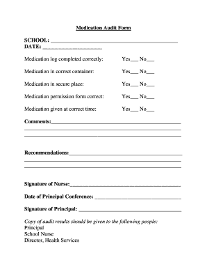 Fillable Online Medication Audit Form SCHOOL DATE Fax Email Print ...