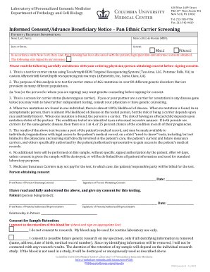 Fillable Online pathology columbia Informed ConsentAdvance Beneficiary ...