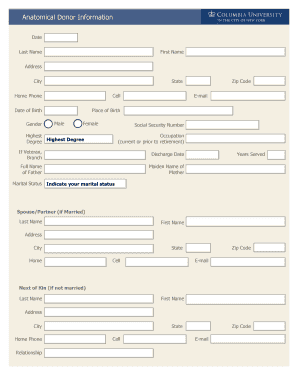 Fillable Online pathology columbia Anatomical Donor Information ...