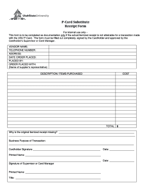 Fillable Online qcnr usu P-Card Substitute Receipt Form - Utah State ...