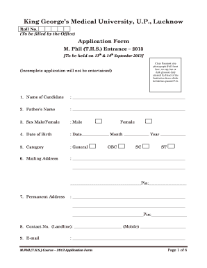 Fillable Online kgmu King Georges Medical University UP Lucknow - kgmu ...