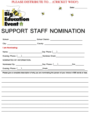 Fillable Online kixe BEE SUPPORT STAFF NOMINATIONS Sheet - kixe Fax ...