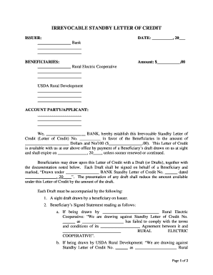 Fillable Online Irrevocable Letter of Credit Sample - REC USDA co ...