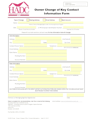Fillable Online Owner Change of Key Contact Information Form Fax Email ...