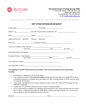 Fillable Online OPT STEM EXTENSION REQUEST - Rutgers University Fax ...