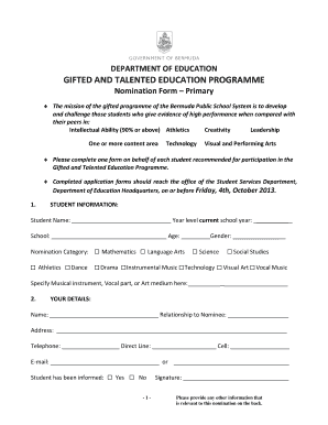 Fillable Online DEPARTMENT OF EDUCATION GIFTED AND TALENTED EDUCATION ...