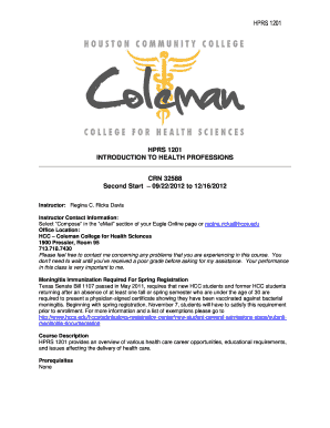 Fillable Online INTRODUCTION TO HEALTH PROFESSIONS Fax Email Print - pdfFiller