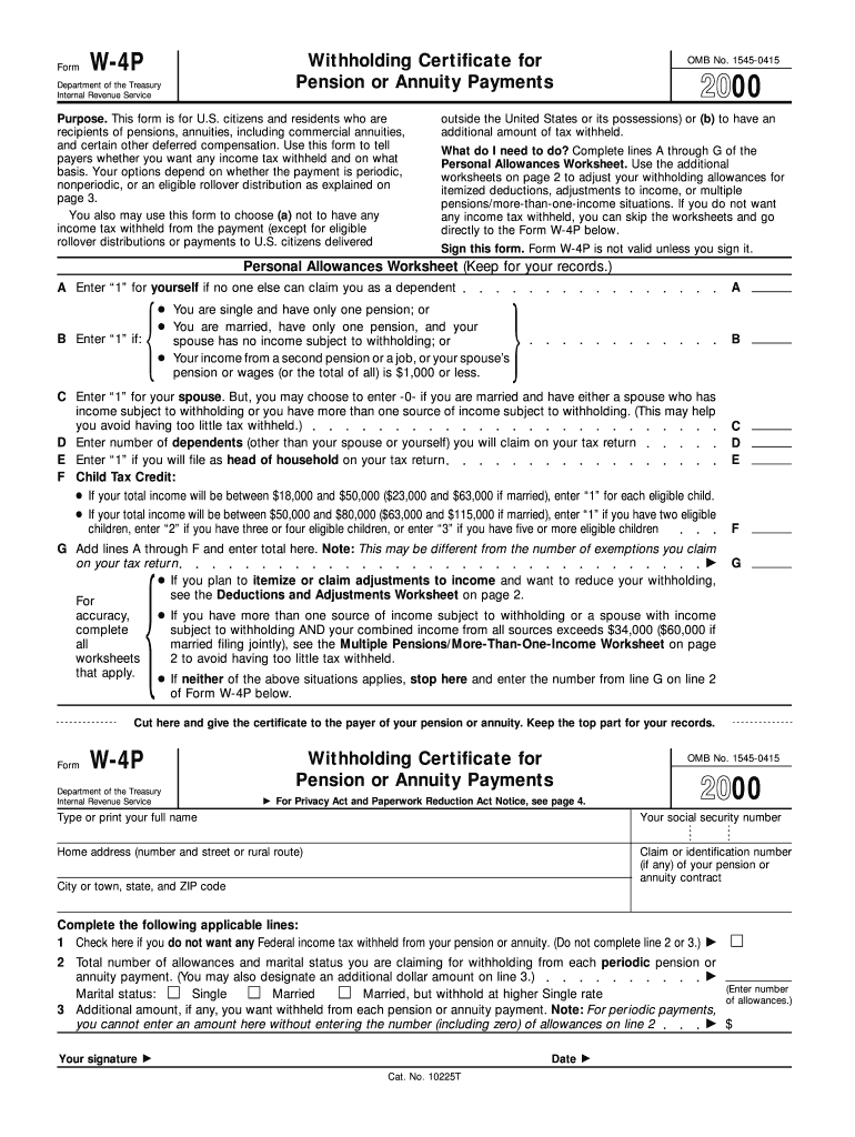 Fillable Online 2000 Form W-4P - Capital Investment Companies Fax Email ...