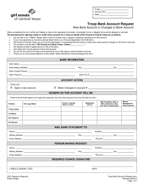 Fillable Online Troop Bank Account Request New Bank Account or Changes ...