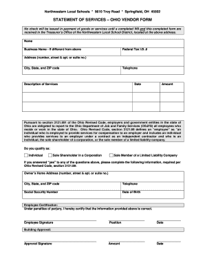 Fillable Online northwestern k12 oh Statement of Services ...