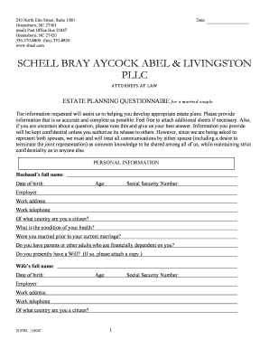 Fillable Online Questionnaire - Trusts and Estates - for a married ...
