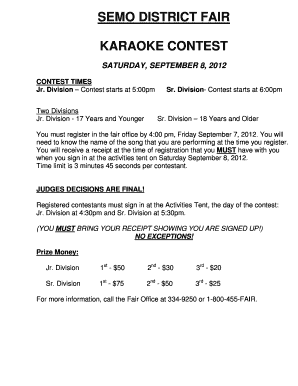 Fillable Online KARAOKE CONTEST Fax Email Print - pdfFiller