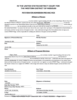 Fillable Online PETITION FOR ADMISSION PRO HAC VICE Fax Email Print ...