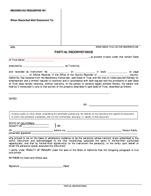 Fillable Online PARTIAL RECONVEYANCE - Pacific Coast Title Fax Email ...