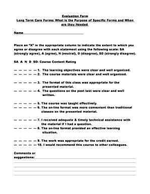 Fillable Online Evaluation Form Long Term Care Forms What is the ...