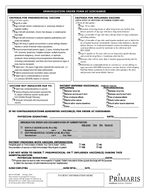 Fillable Online IMMUNIZATION ORDER FORM AT DISCHARGE - primarisorg Fax ...