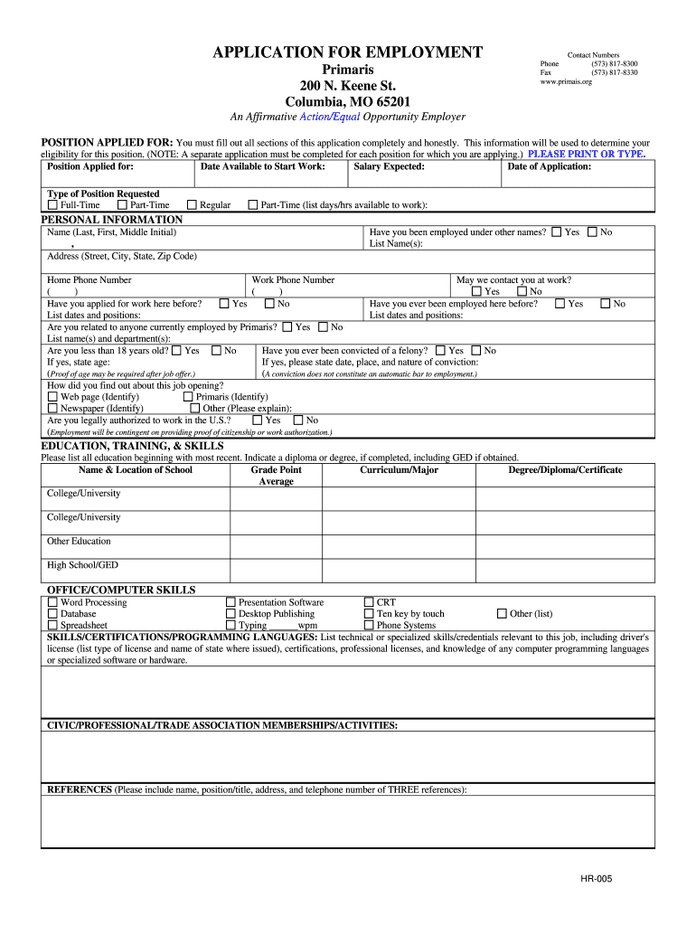 Fillable Online POSITION APPLIED FOR You must fill out all sections of this application ...