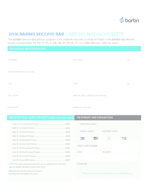 Fillable Online 2016 BARBRI SECOND BAR ADDING MASSACHUSETTS The BARBRI ...