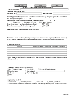 Fillable Online ehs wisc Section 4 Laboratory SOPs Procedure Form Title ...
