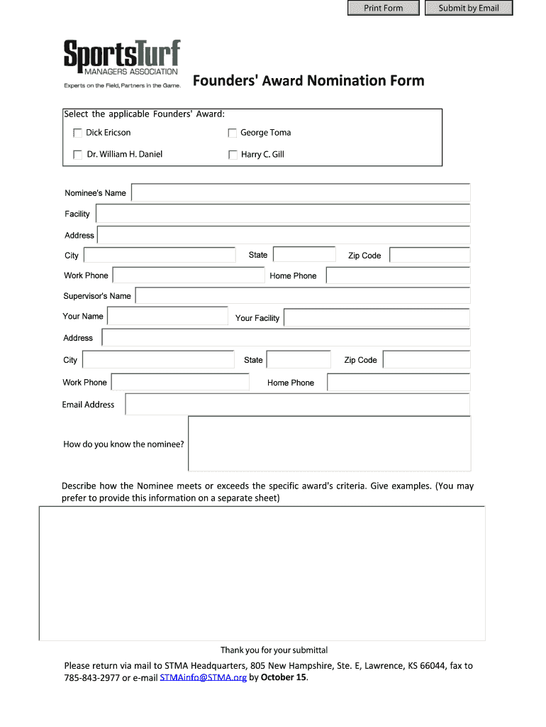 Fillable Online stma Founders Award Nomination Form - STMA Fax Email Print - pdfFiller