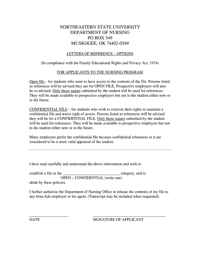 Fillable Online NORTHEASTERN STATE UNIVERSITY DEPARTMENT OF NURSING PO ...