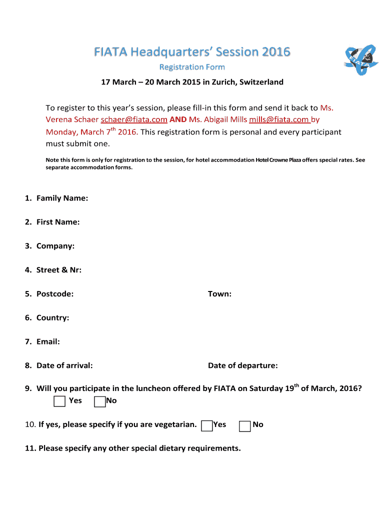 Fillable Online FIATA Headquarters Session 2016 Fax Email Print - pdfFiller