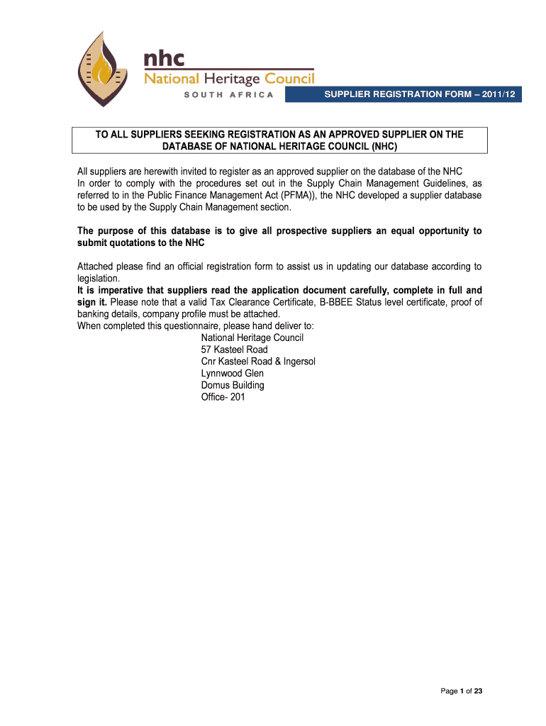 Fillable Online nhc org SUPPLIER REGISTRATION FORM 201112 Fax Email ...