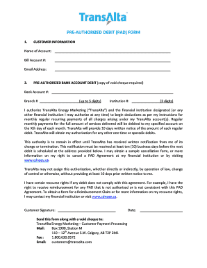Fillable Online PREAUTHORIZED DEBIT PAD FORM - TransAlta Fax Email ...