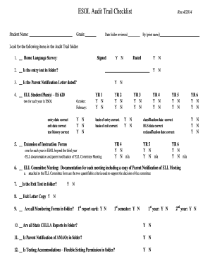 Fillable Online ESOL Audit Trail Checklist Fax Email Print - pdfFiller