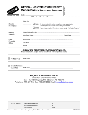 Fillable Online OFFICIAL CONTRIBUTION RECEIPT - Elections Alberta Fax ...