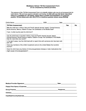 Fillable Online TB risk assessment form - Middlesex School Fax Email ...