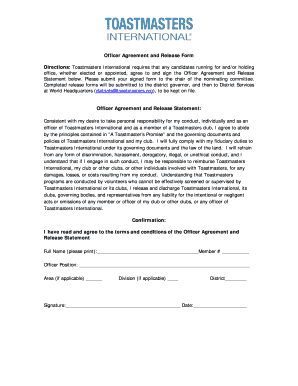 Fillable Online Officer Agreement and Release Form Directions Fax Email ...