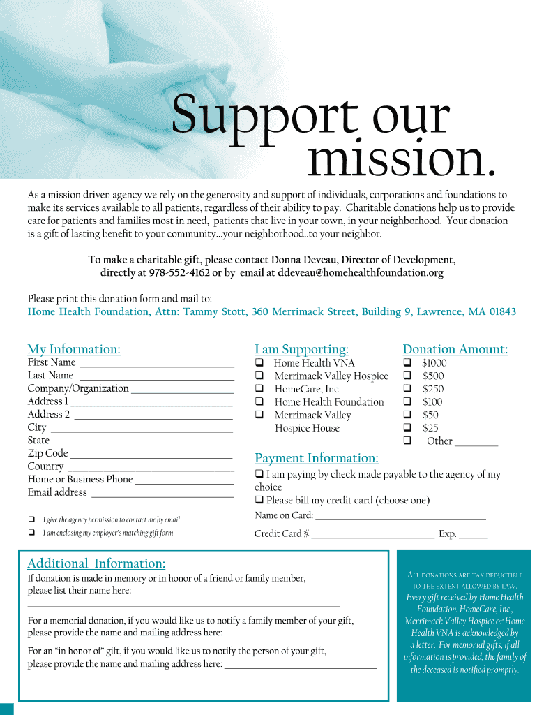 Fillable Online homehealthfoundation Support our mission - Home Health ...