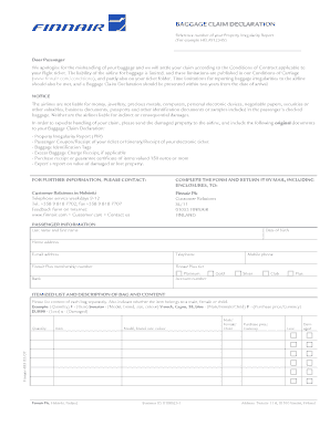 Fillable Online BAGGAGE CLAIM DECLARATION Fax Email Print - pdfFiller