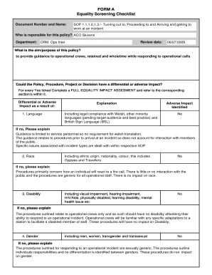 Fillable Online FORM A Equality Screening Checklist Document Number and ...