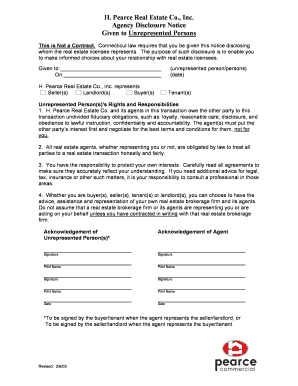 Fillable Online Real Estate Agency Disclosure Notice Unrepresented ...