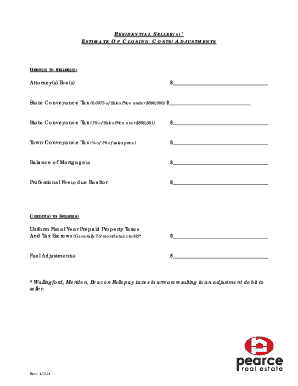 Fillable Online Selling - Sellers Estimate of Closing Costs-Adjustments ...