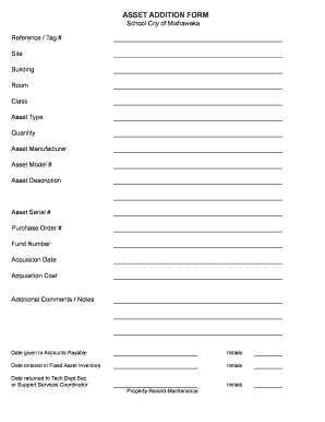 Fillable Online scm mishawaka k12 in Asset Addition Form ...