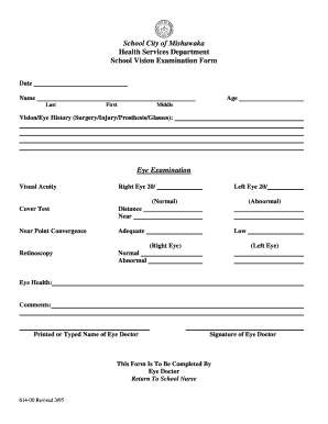 Fillable Online scm mishawaka k12 in Vision examination form ...