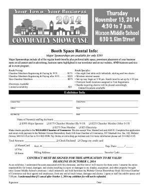 Fillable Online 2014 Com Showcase Booth Rental Form print Fax Email ...