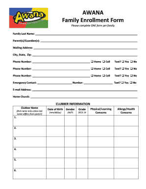 Fillable Online theredbrickchurch AWANA Family Enrollment Form Please ...